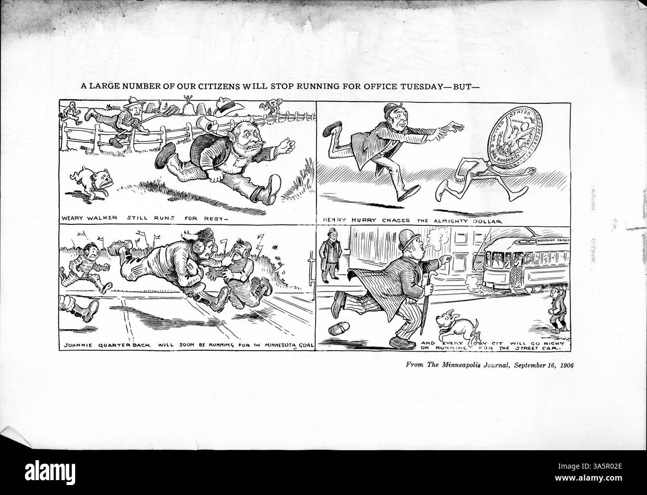 This illustration depicts various characters running for different ...