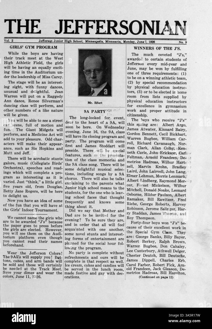 The 1926 yearbook from jefferson jr high hi-res stock photography and ...