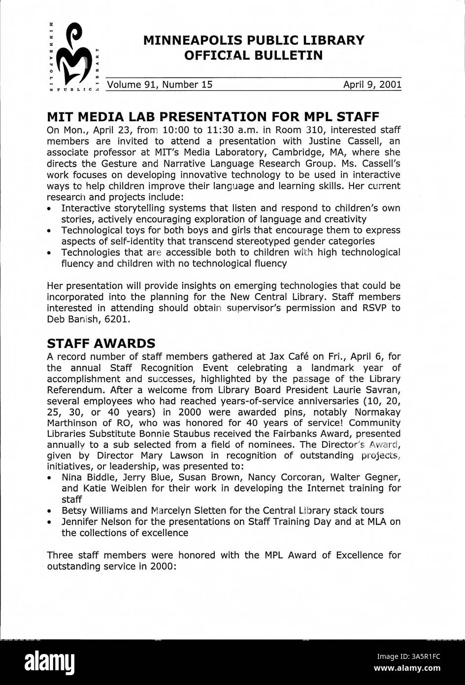 The Minneapolis Public Library Official Bulletin 2001 is a weekly ...