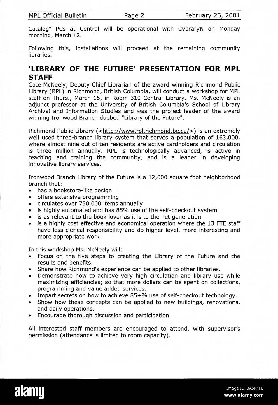 This 2001 edition of the Minneapolis Public Library employee bulletin ...