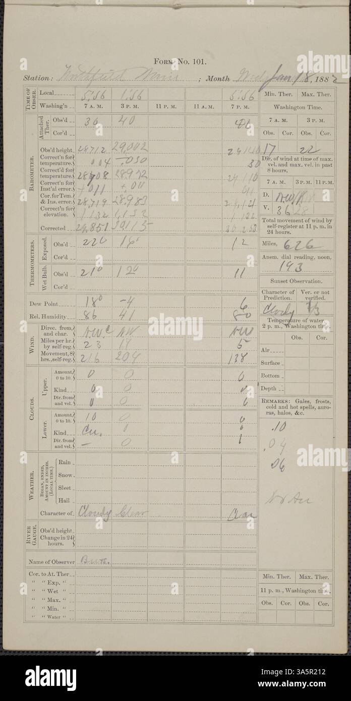 The weather records for January 1882 from Carleton College document ...