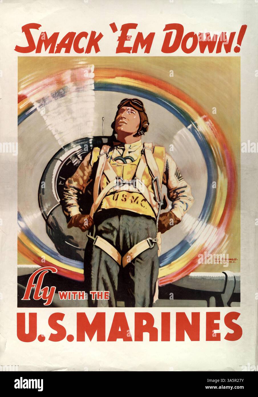 This World War II-era poster features a U.S. Marine pilot standing in ...