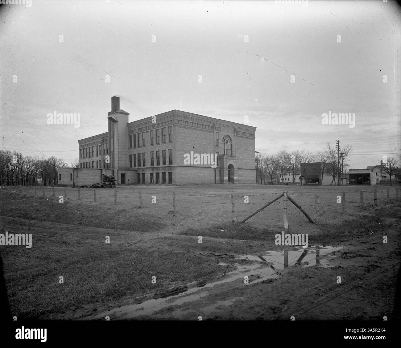 The rear exterior of Hamilton School in this historic photograph ...