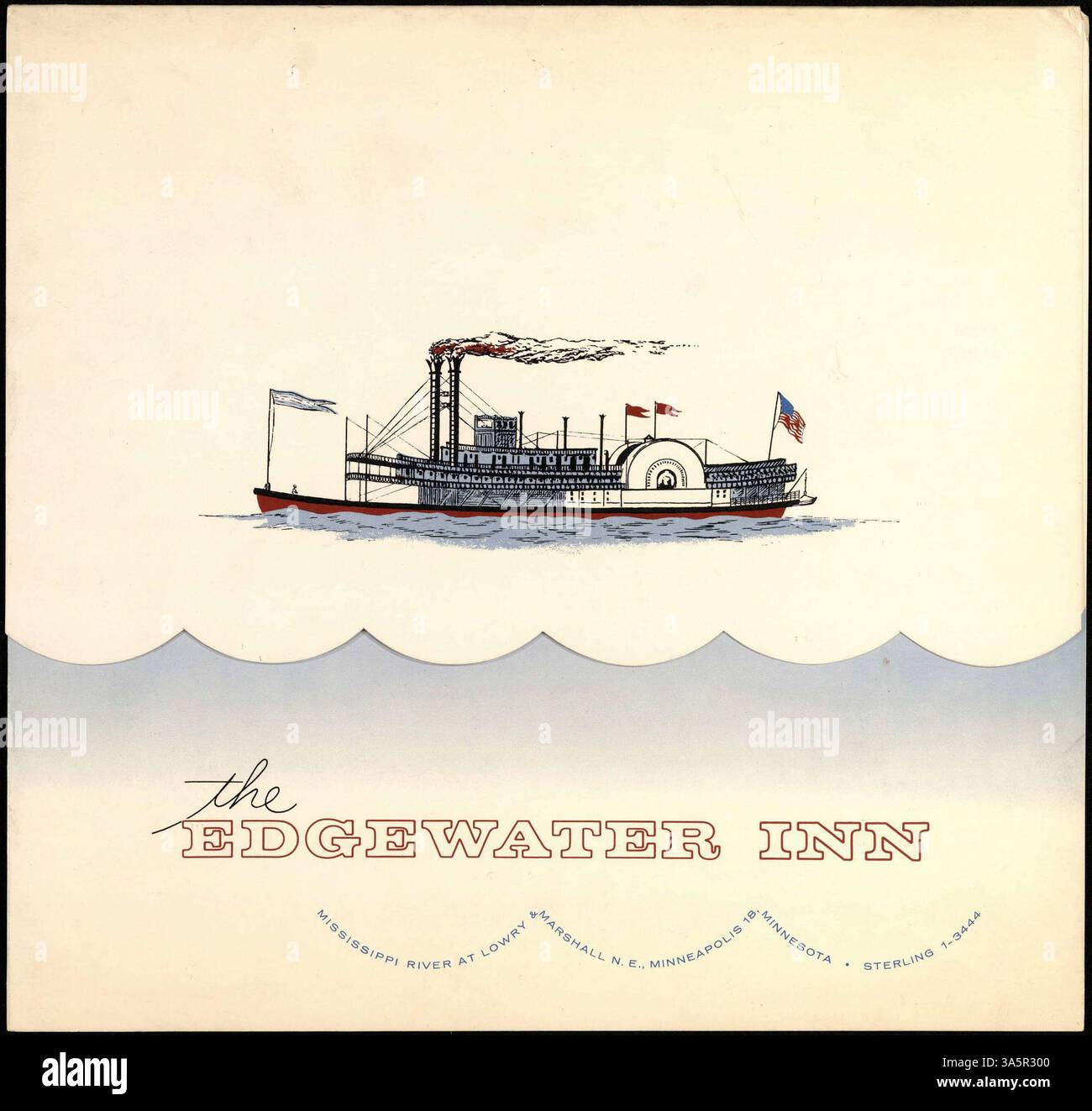 A vintage menu from the Edgewater Inn featuring a steamboat ...