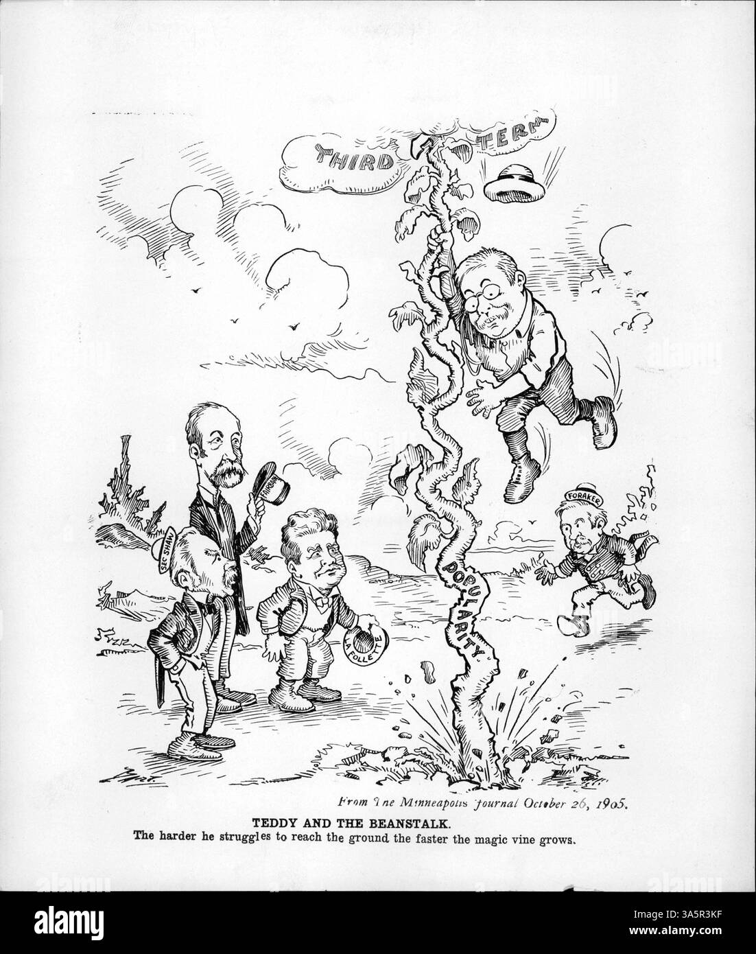 This political cartoon features President Roosevelt struggling with the ...