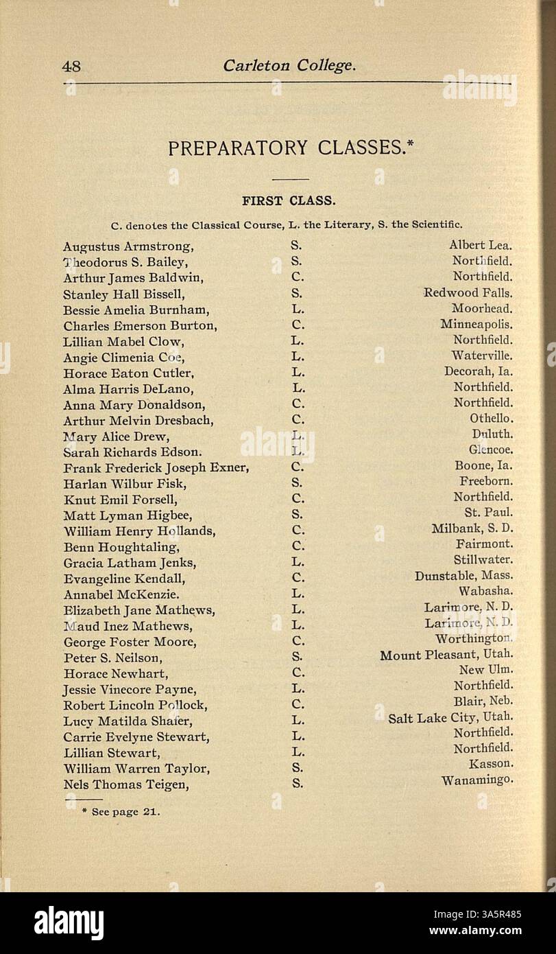 This 1890 1891 catalog from carleton college lists academic cour hi-res stock photography and ...