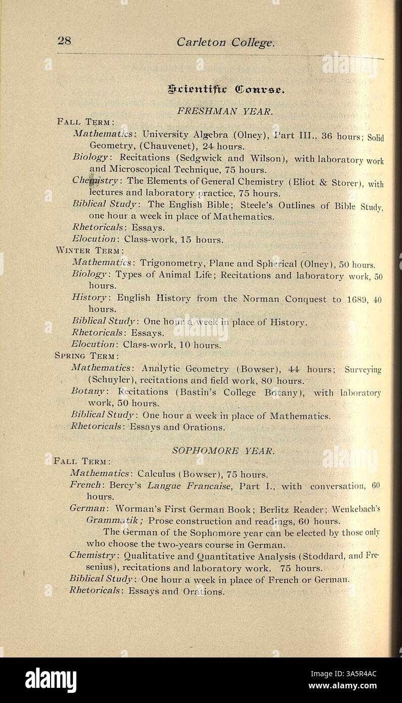 The 1889 1890 academic catalog of carleton college lists courses hi-res ...