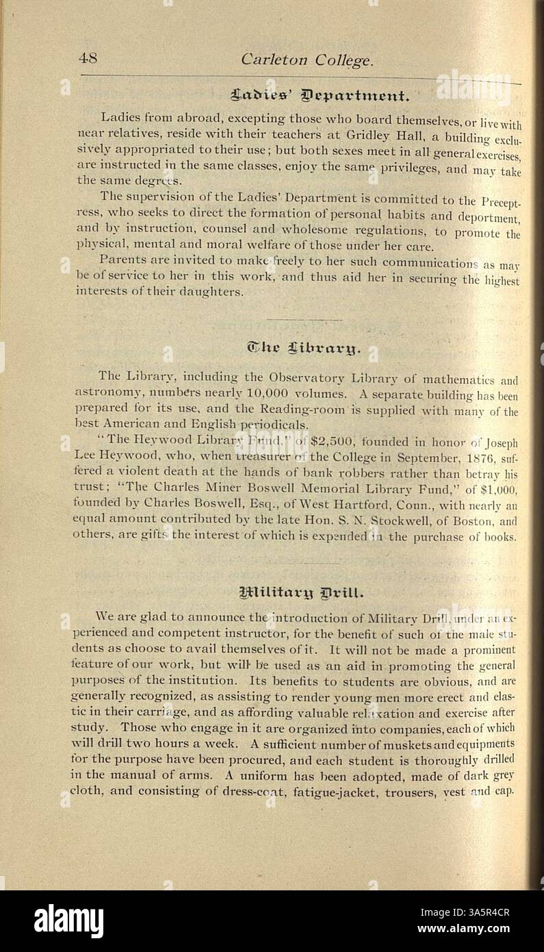 Carleton College’s 1889-1890 catalog outlines the courses available ...