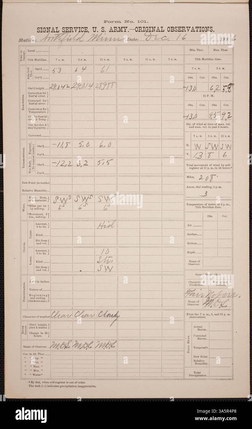 In December 1886, Carleton College weather diaries recorded temperature ...