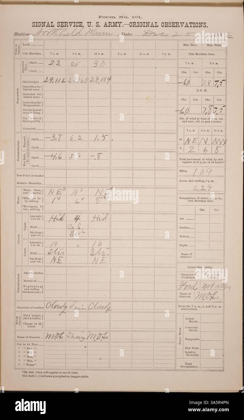 December 1886 weather diaries from Carleton College document ...
