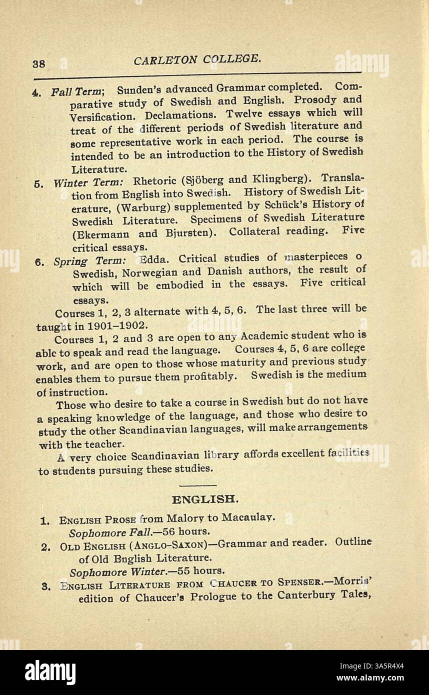 The 1900 1901 carleton college catalog includes academic course hi-res stock photography and ...