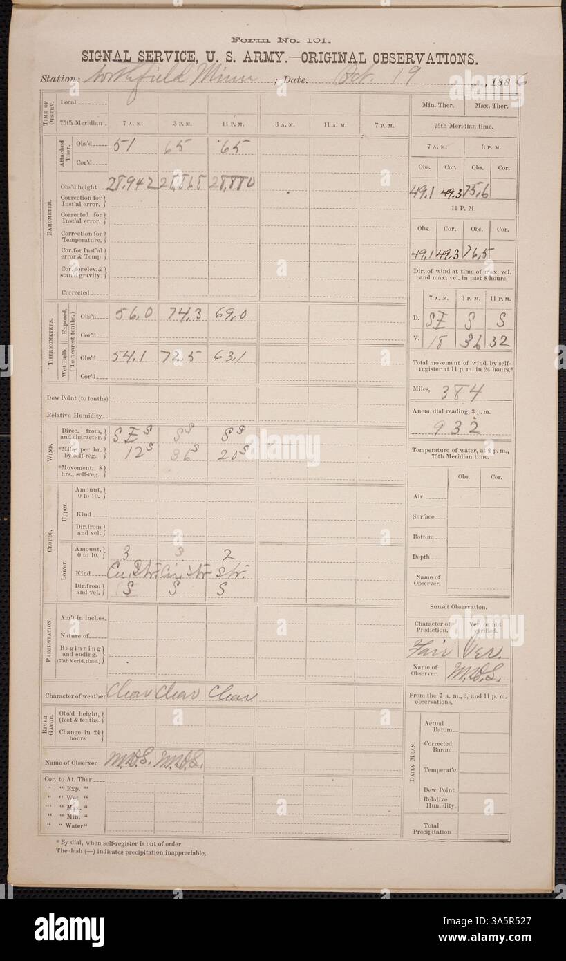 Carleton College weather diaries from October 1886 document temperature ...
