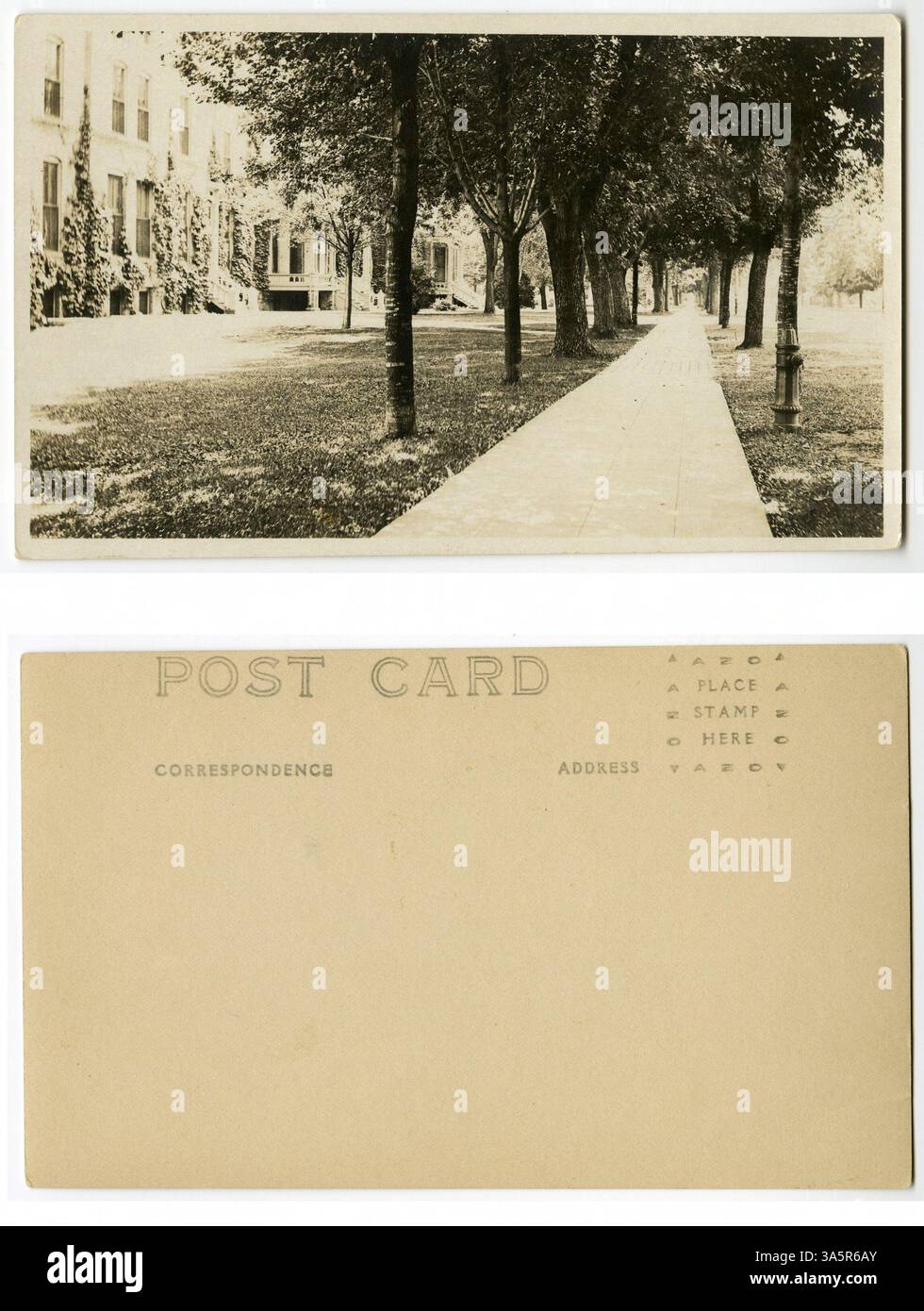 A view looking south down the walkway in front of Gridley Hall on the ...