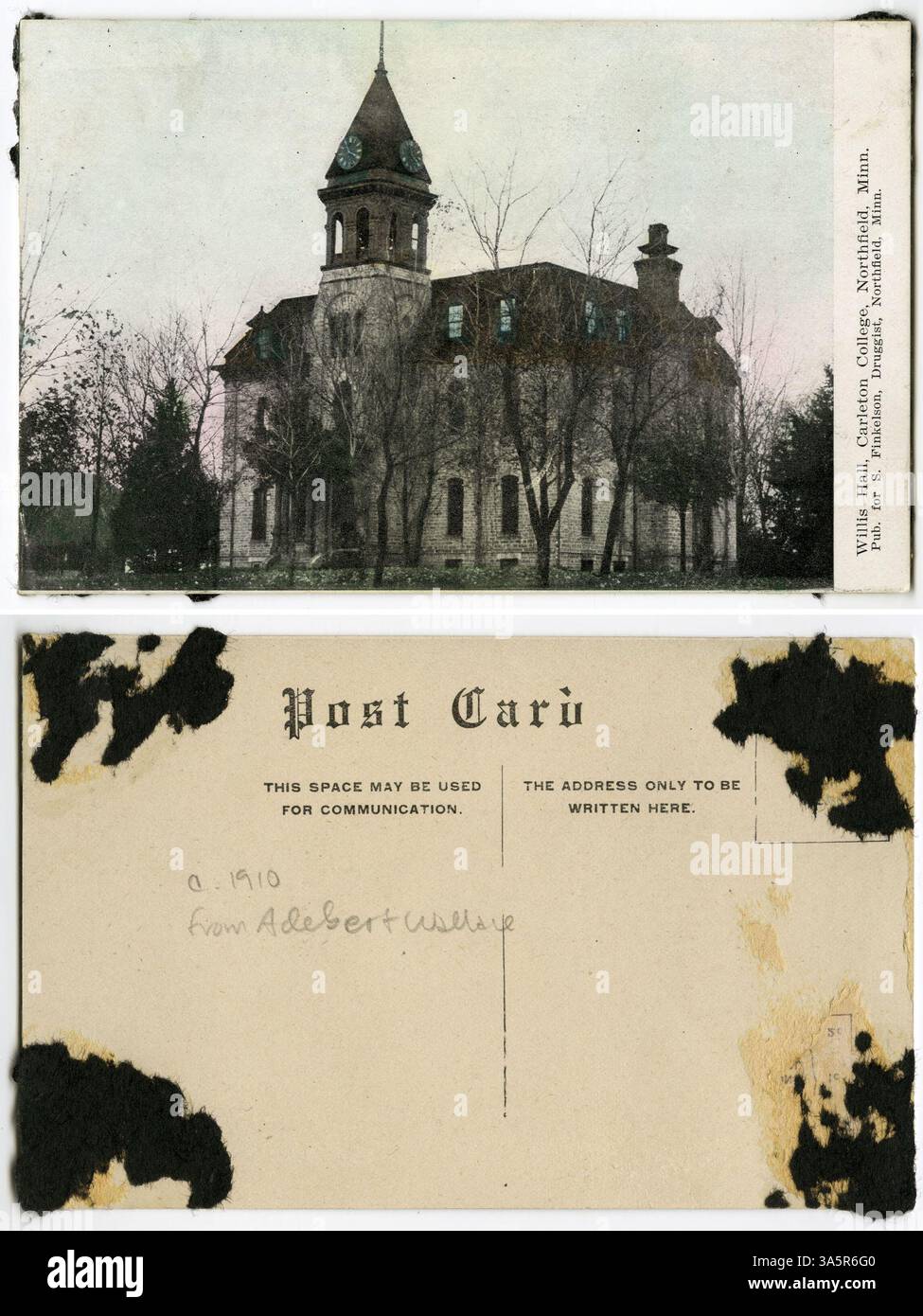 A tinted postcard showing an exterior view of Willis Hall on the ...