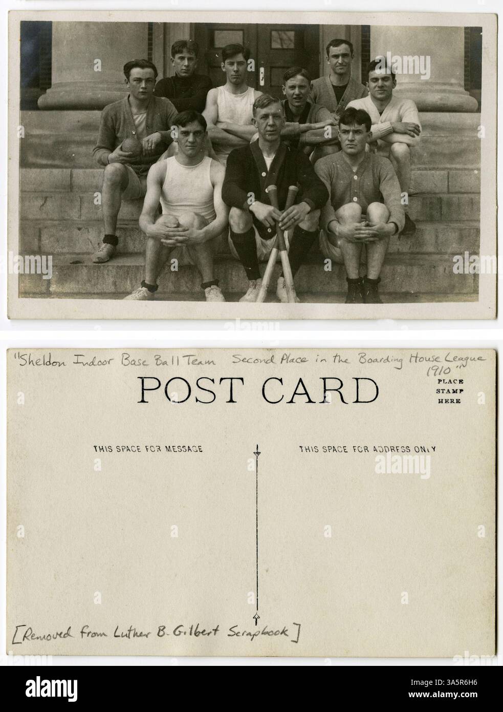 The Sheldon indoor baseball team of 1910, posing with their coach at ...