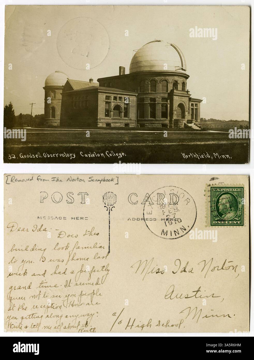An exterior view of Goodsell Observatory on the Carleton College campus ...