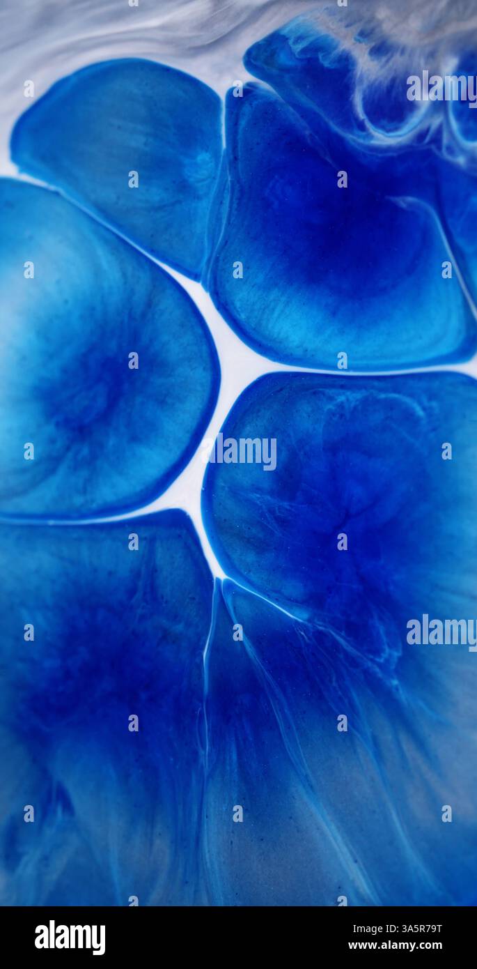 Paint particles. Shiny water. Blur blue color pigment fluid drip wet ...