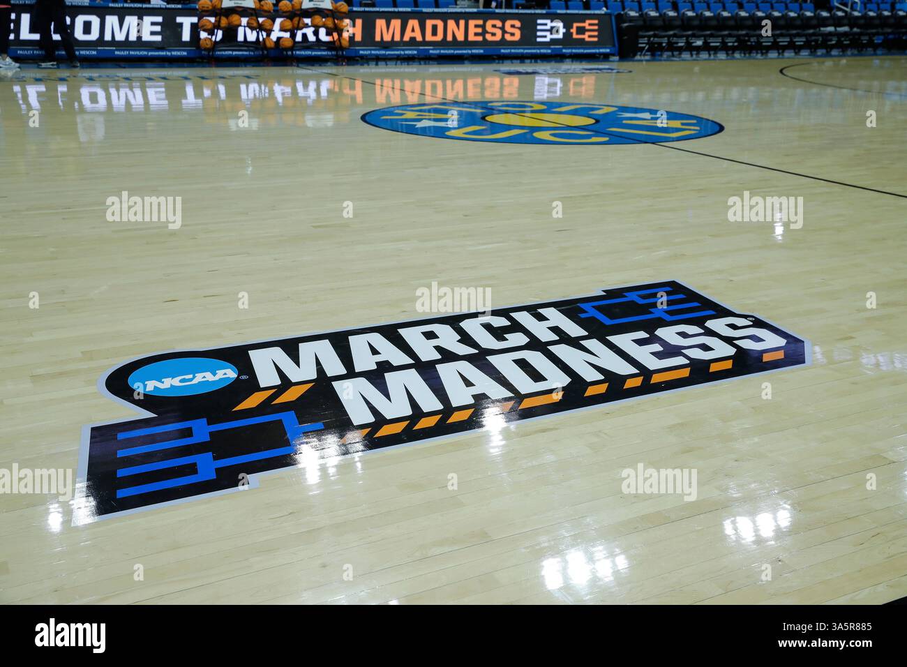 LOS ANGELES, CA - MARCH 23: NCAA March Madness logo on UCLA court ...