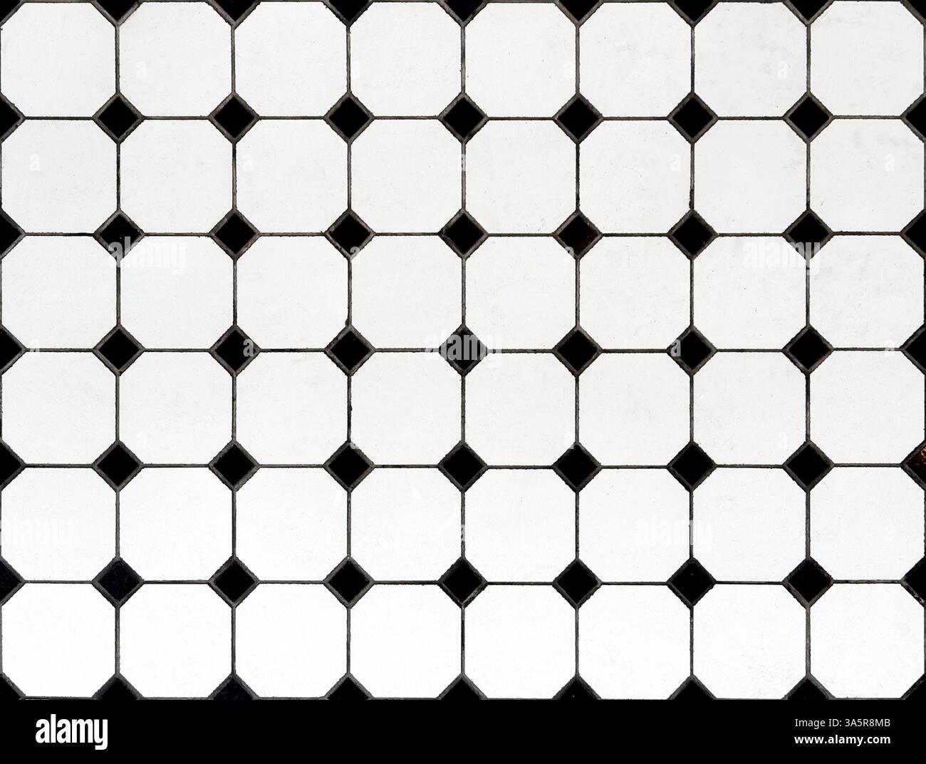 Close up of retro black and white tiles. White square checkered tiles ...