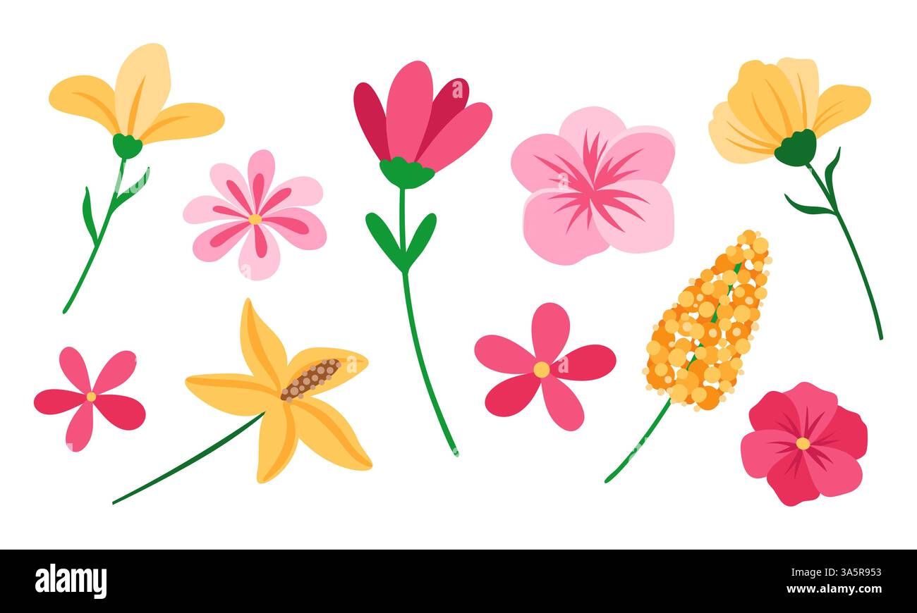 Set of cartoon flowers. Ideal for spring, floral, or botanical designs ...