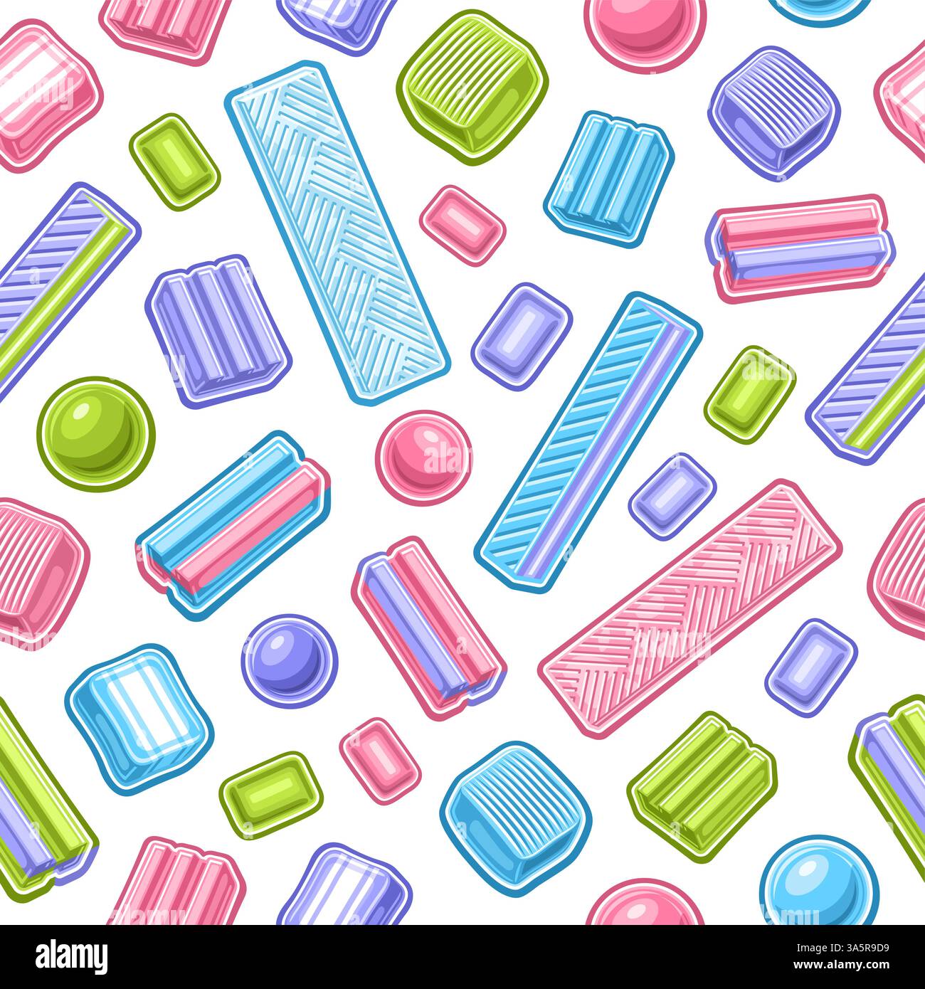 Vector Bubble Gum seamless pattern, decorative repeat background with illustration of variety ...