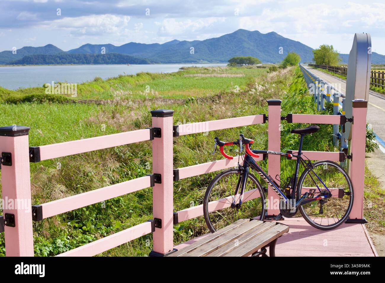Muan County, South Korea - September 25, 2020: A road bike leans ...