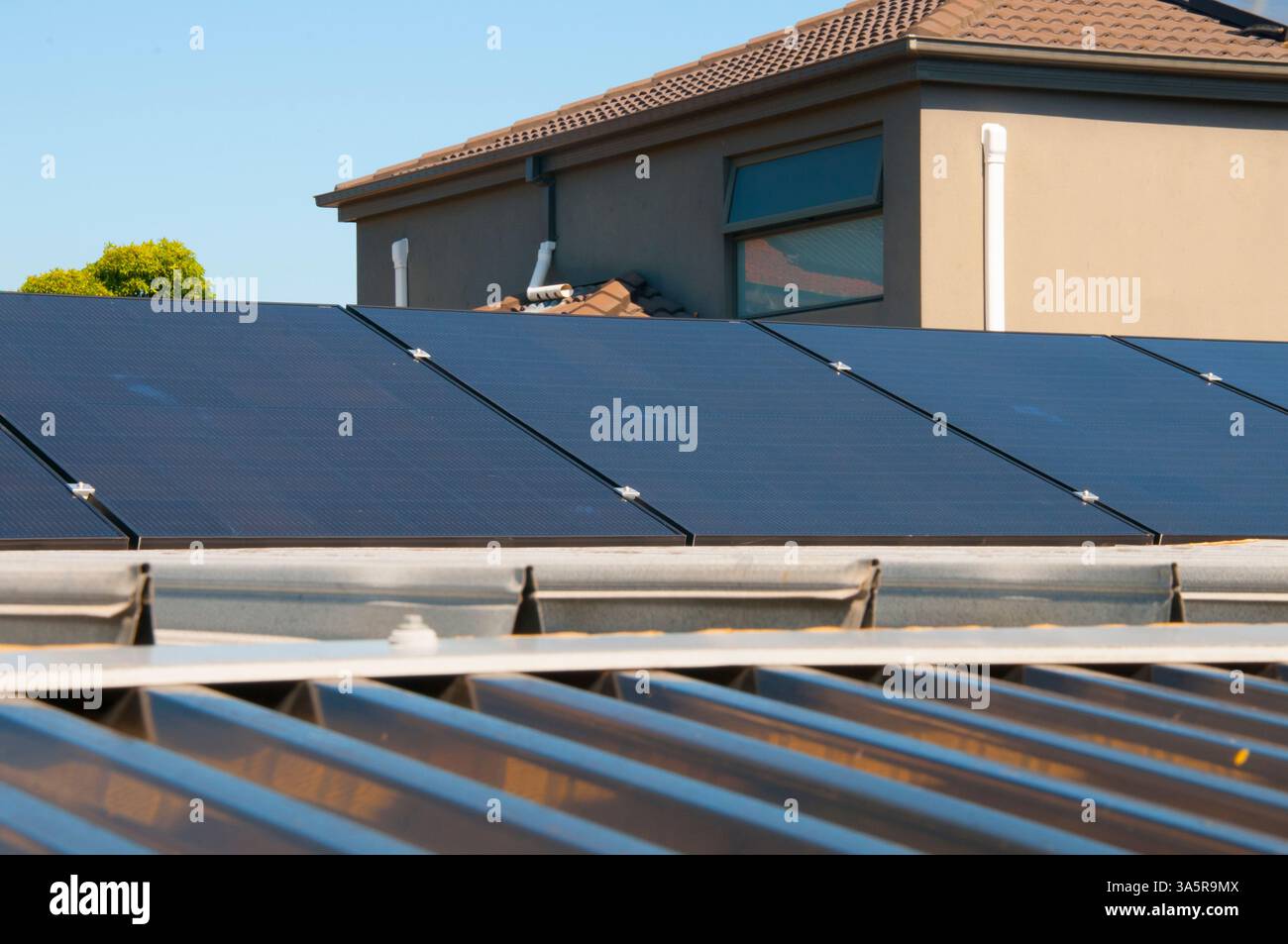 Solar energy collector panels angled to optimise north-facing solar ...