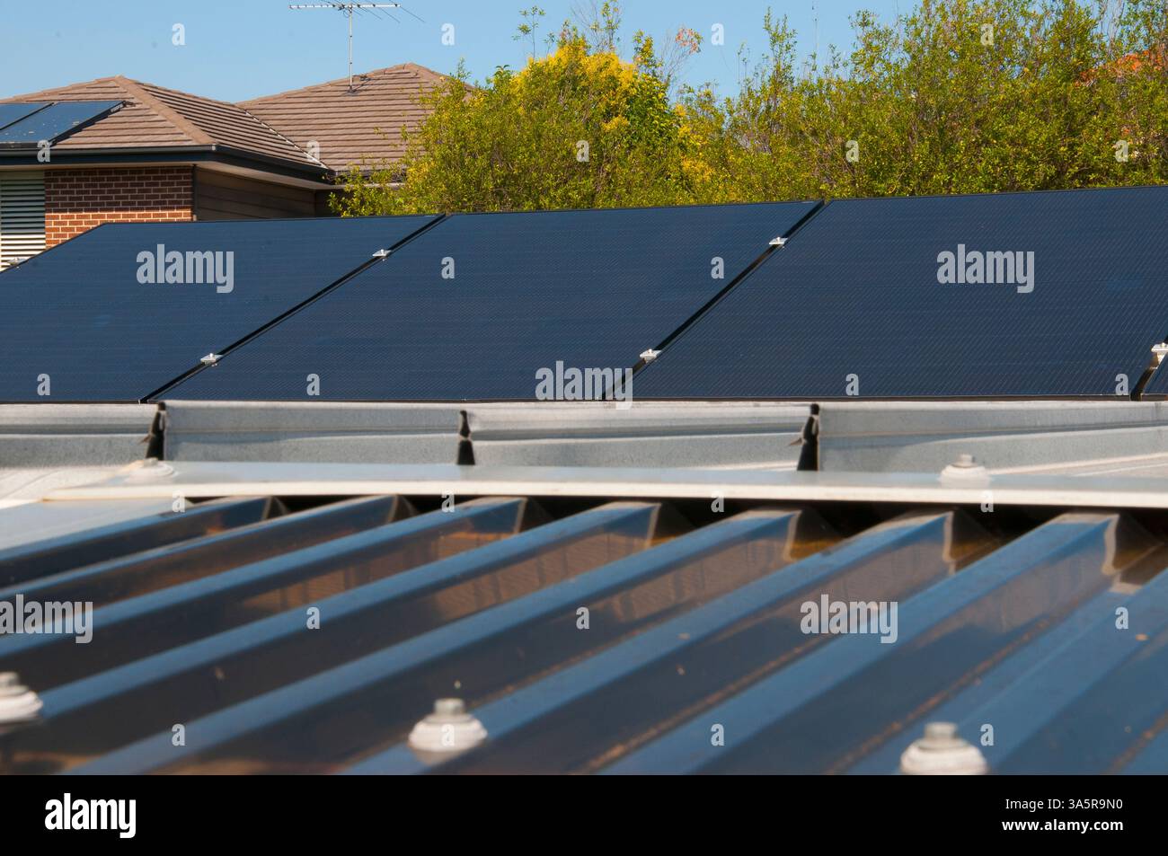 Solar energy collector panels angled to optimise north-facing solar ...