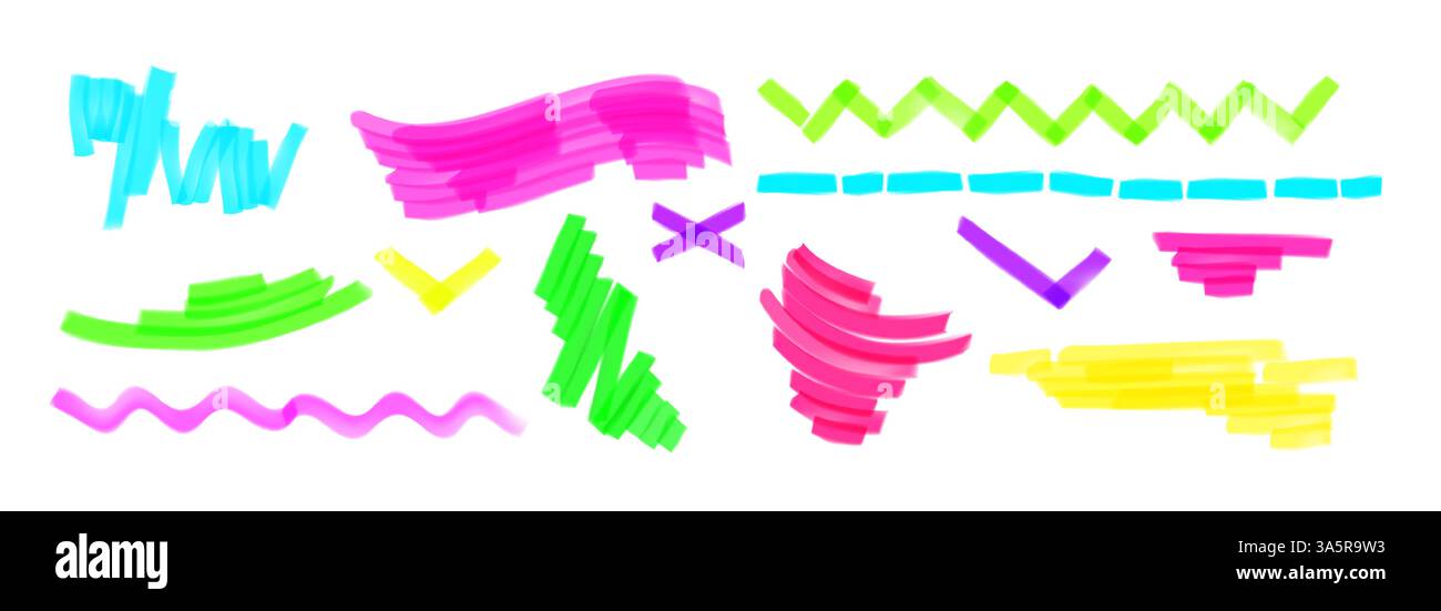Highlight marker lines set isolated on white background. Vector ...