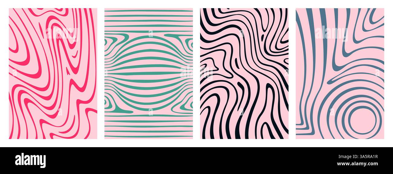 Optical illusion wave patterns set - topographic curves, zebra stripes ...