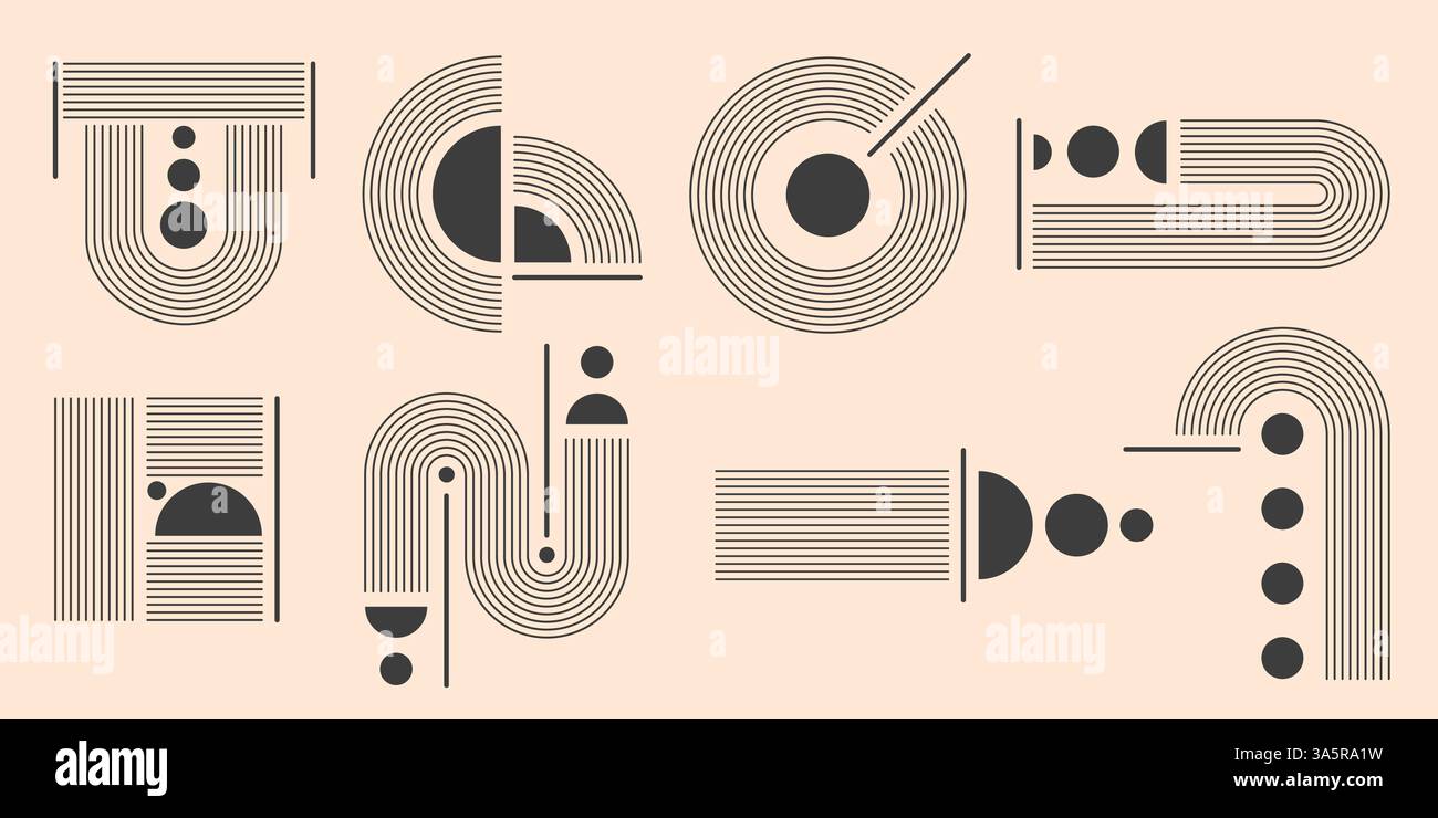 Mid century modern arch shapes - abstract geometric elements with lines ...