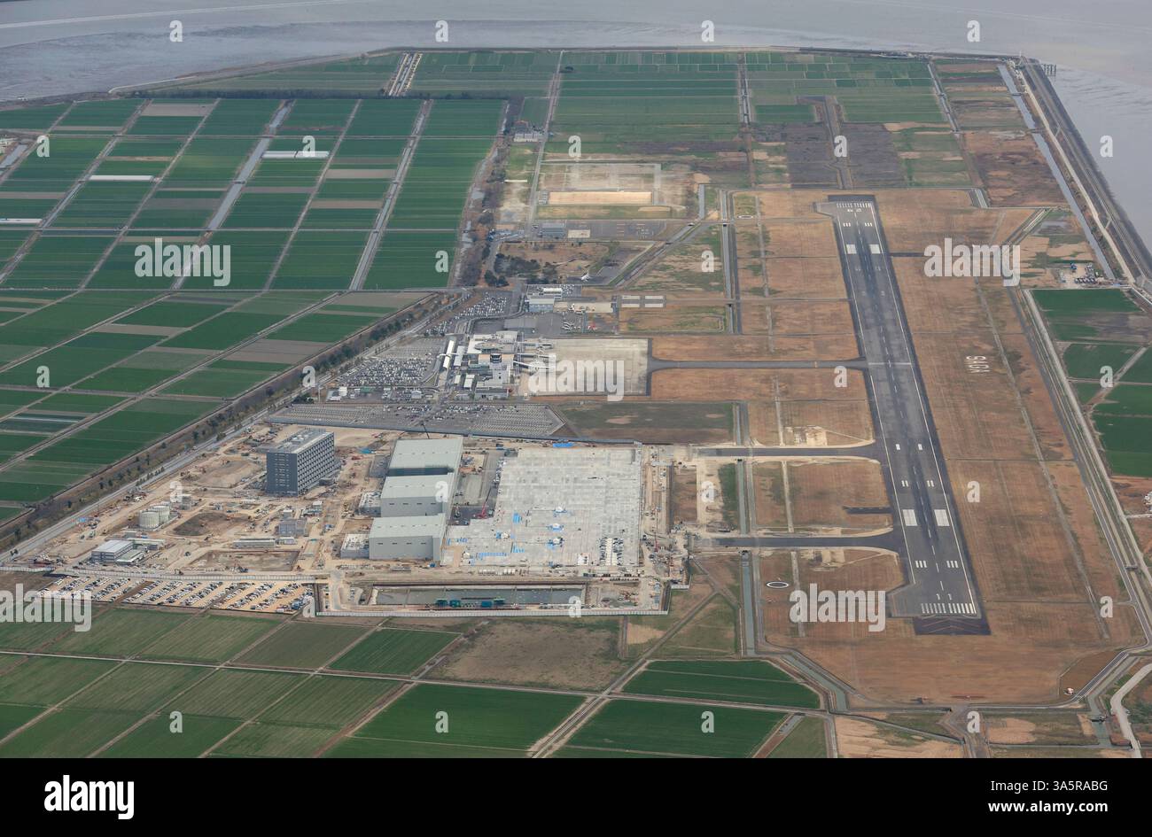 An aerial photo shows the construction of Japan Ground Self-Defense ...