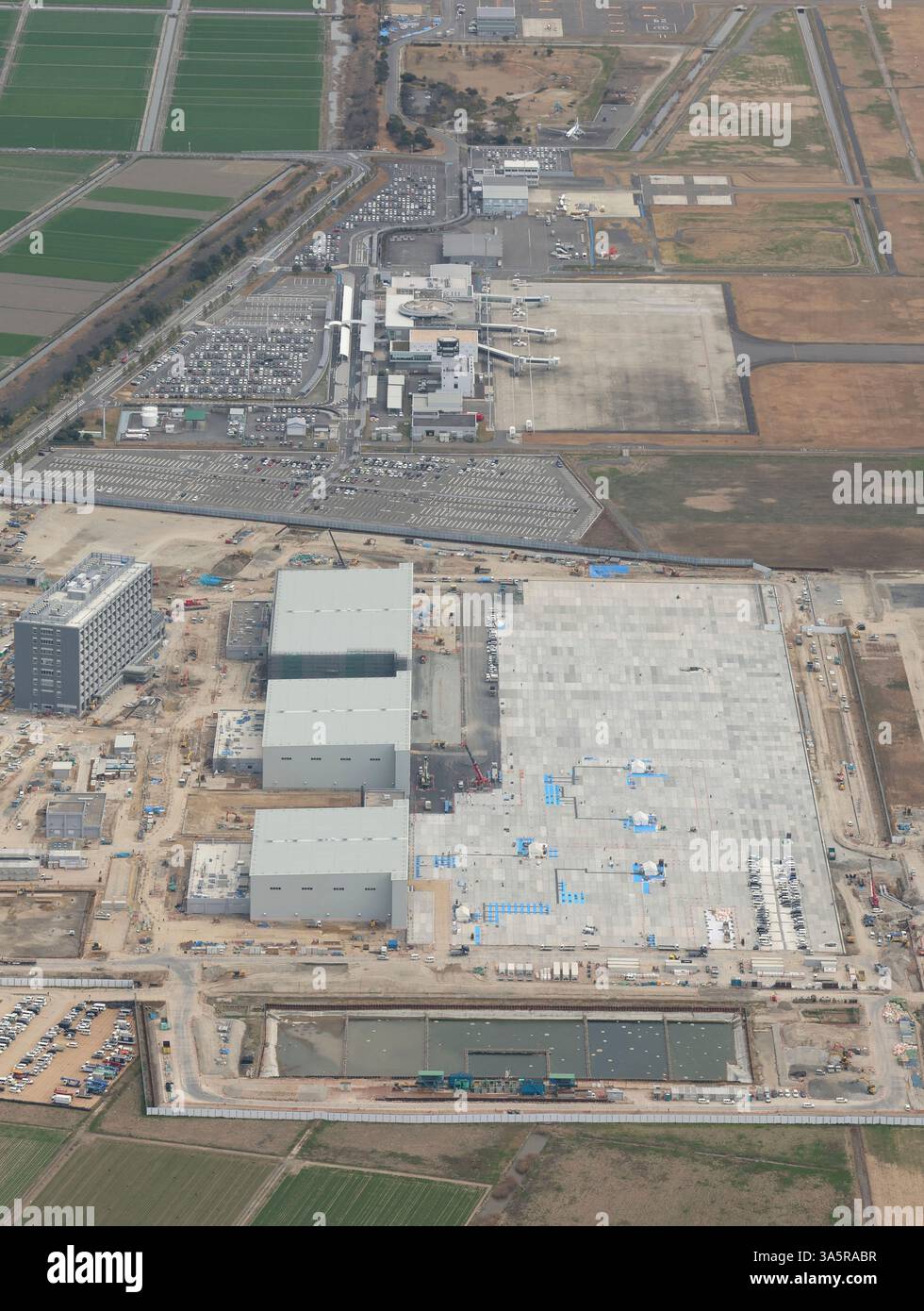 An aerial photo shows the construction of Japan Ground Self-Defense ...