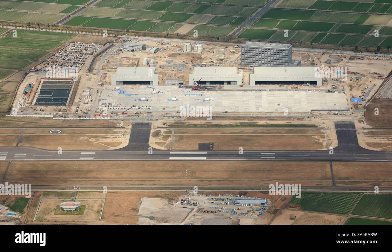 An aerial photo shows the construction of Japan Ground Self-Defense ...