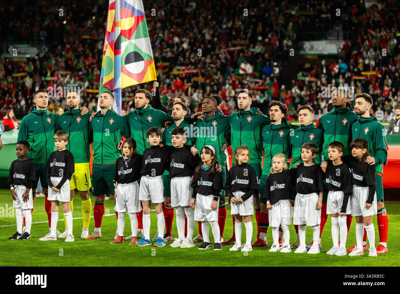 Lisbon, Portugal. 23rd Mar, 2025. Portugal team line up for the ...