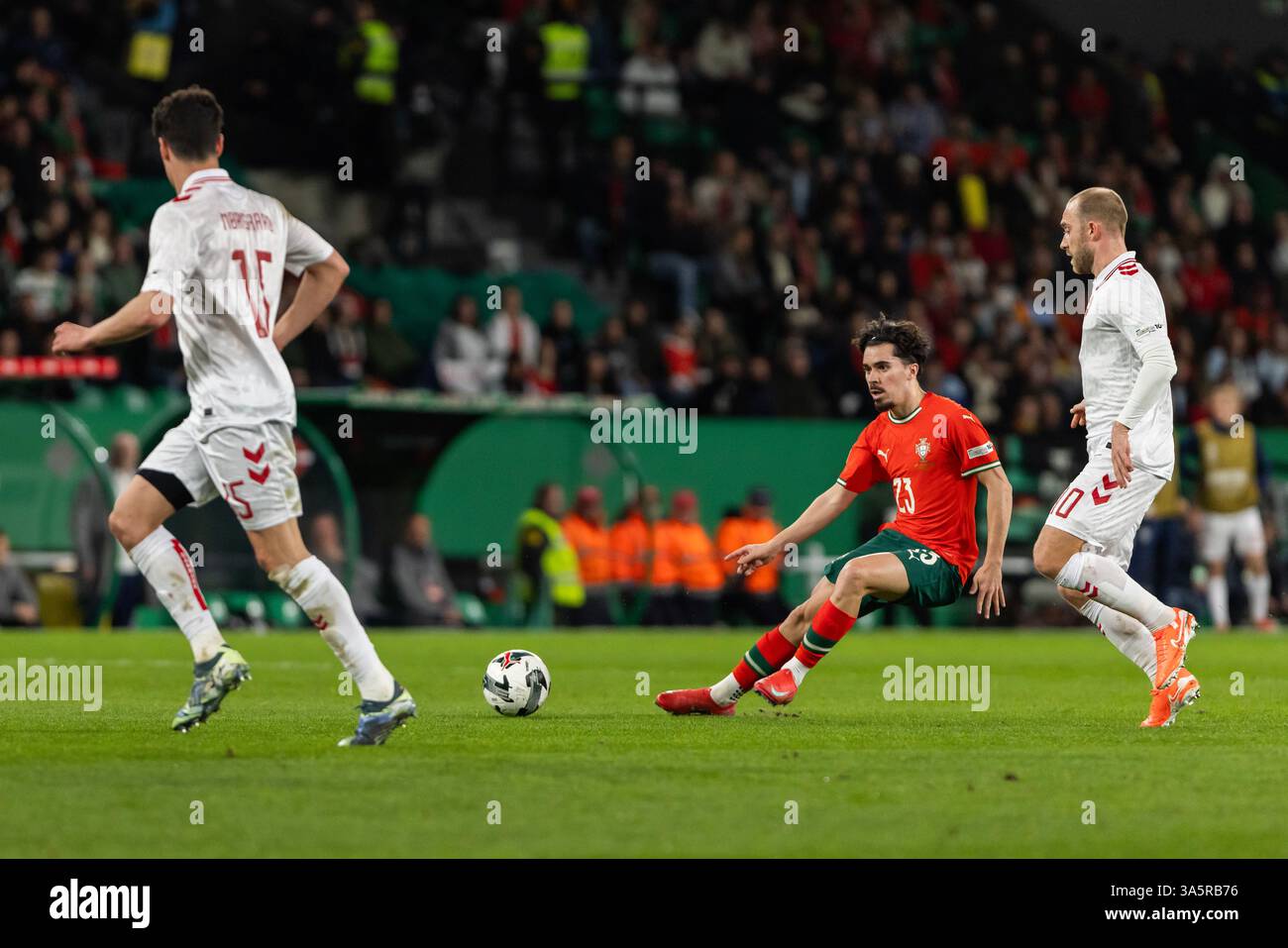 Lisbon, Portugal. 23rd Mar, 2025. Vitor Machado "Vitinha" (C) of ...