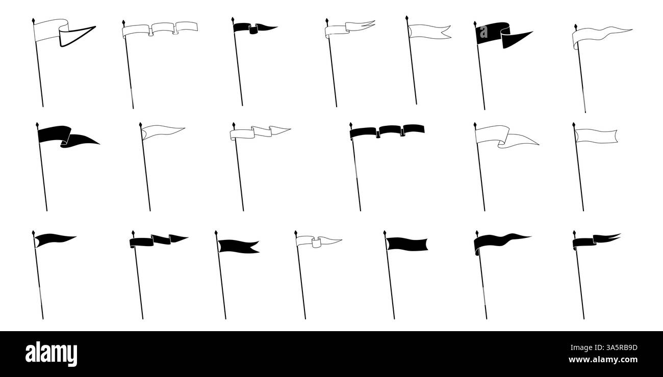 Retro pennant flags, banner pendants and waving blank signs on ...