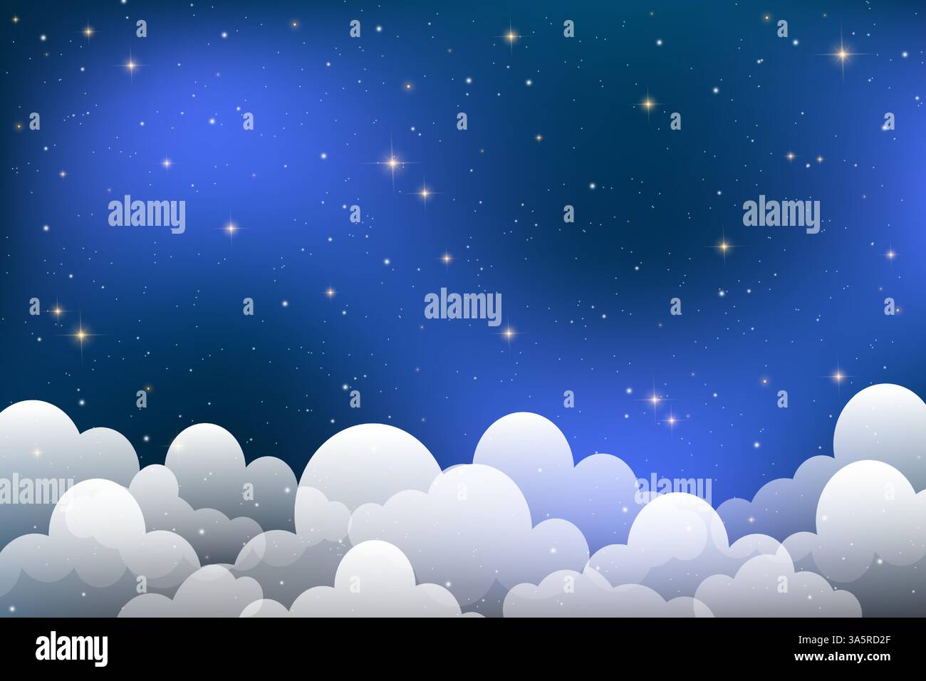 Glowing night sky filled with sparkling stars, blue gradient, and soft ...