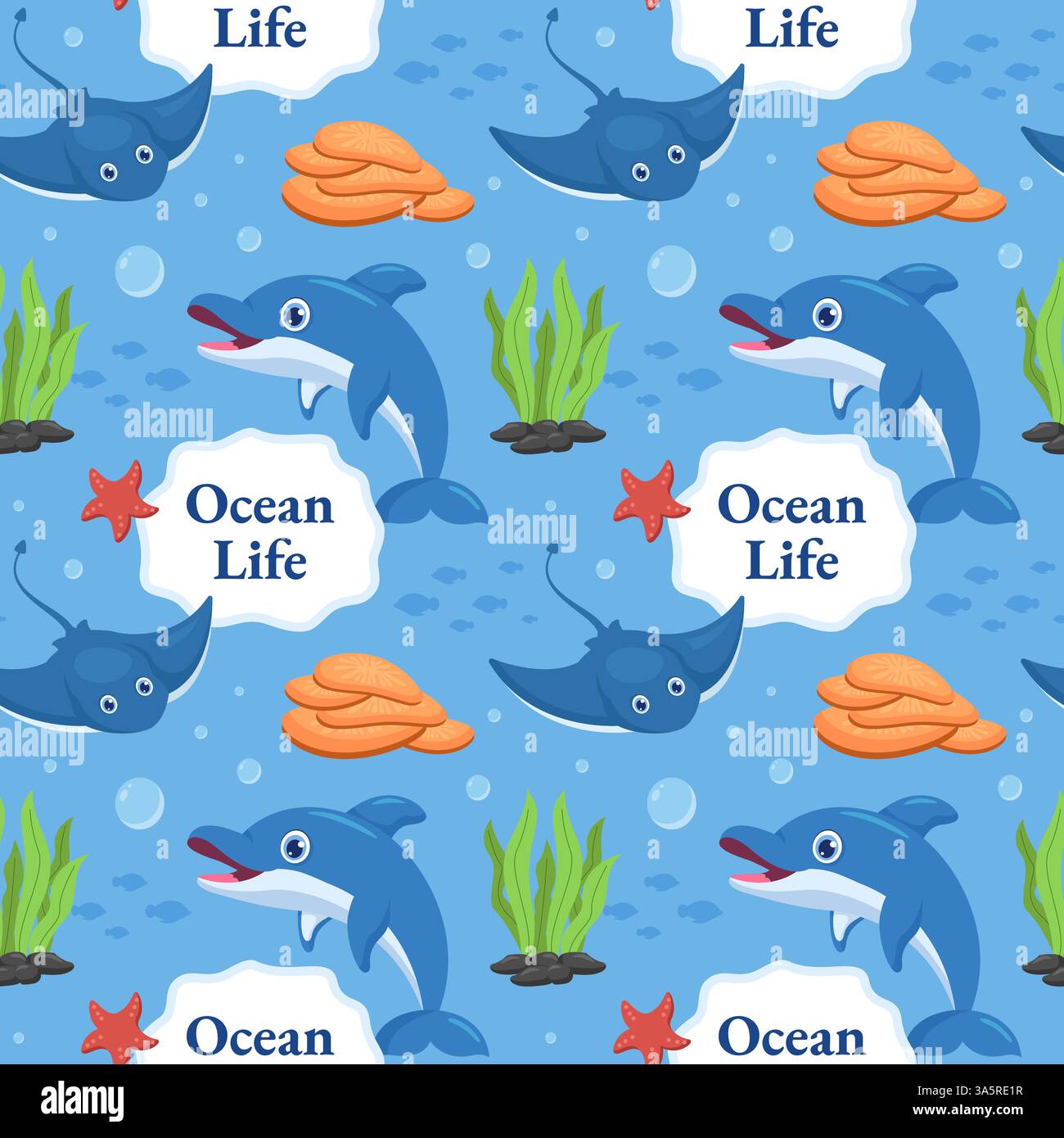 Oceans Seamless Pattern Design Featuring Ocean Decorative Elements in a ...