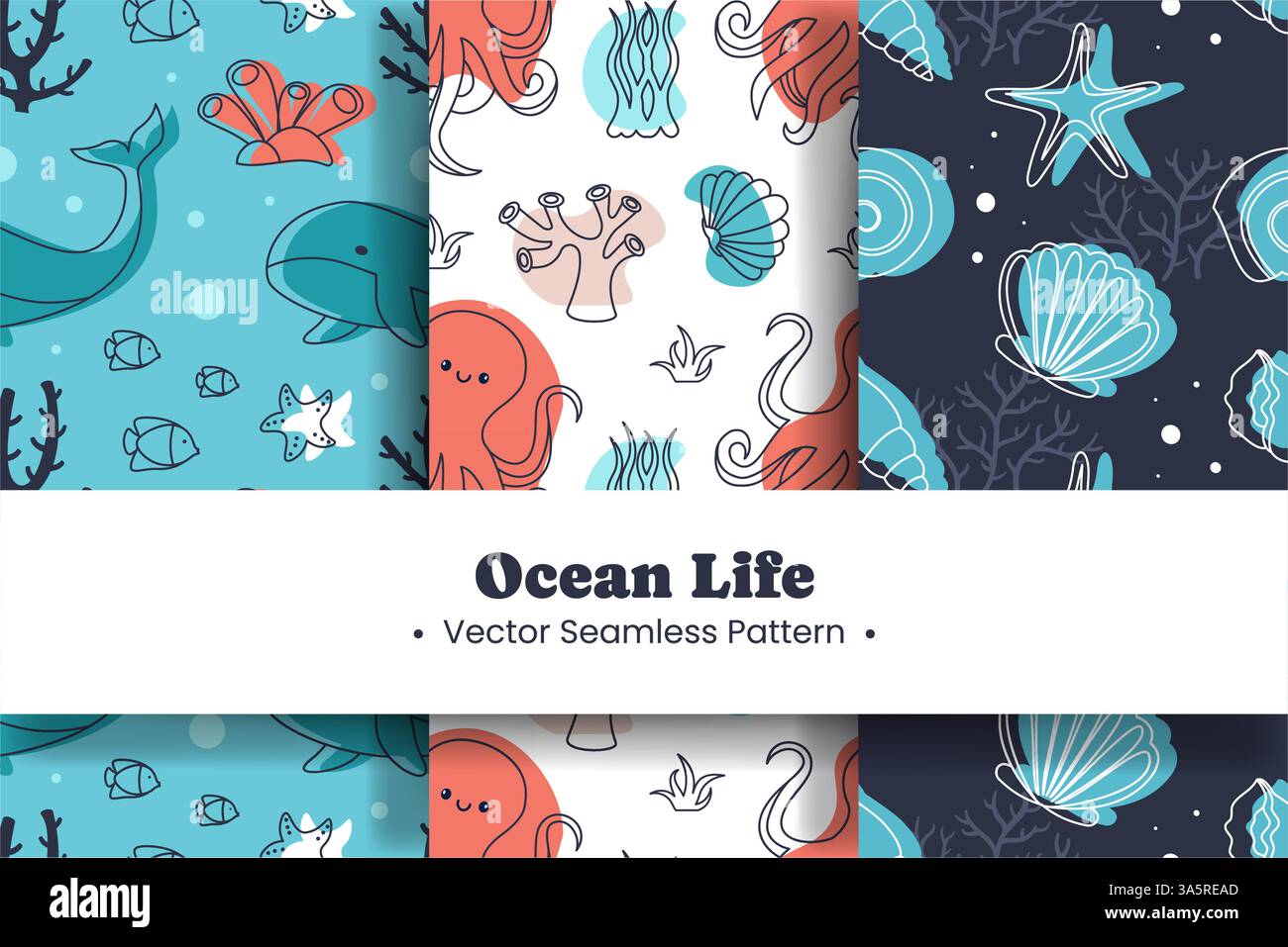 Oceans Seamless Pattern Design Featuring Ocean Decorative Elements in a ...