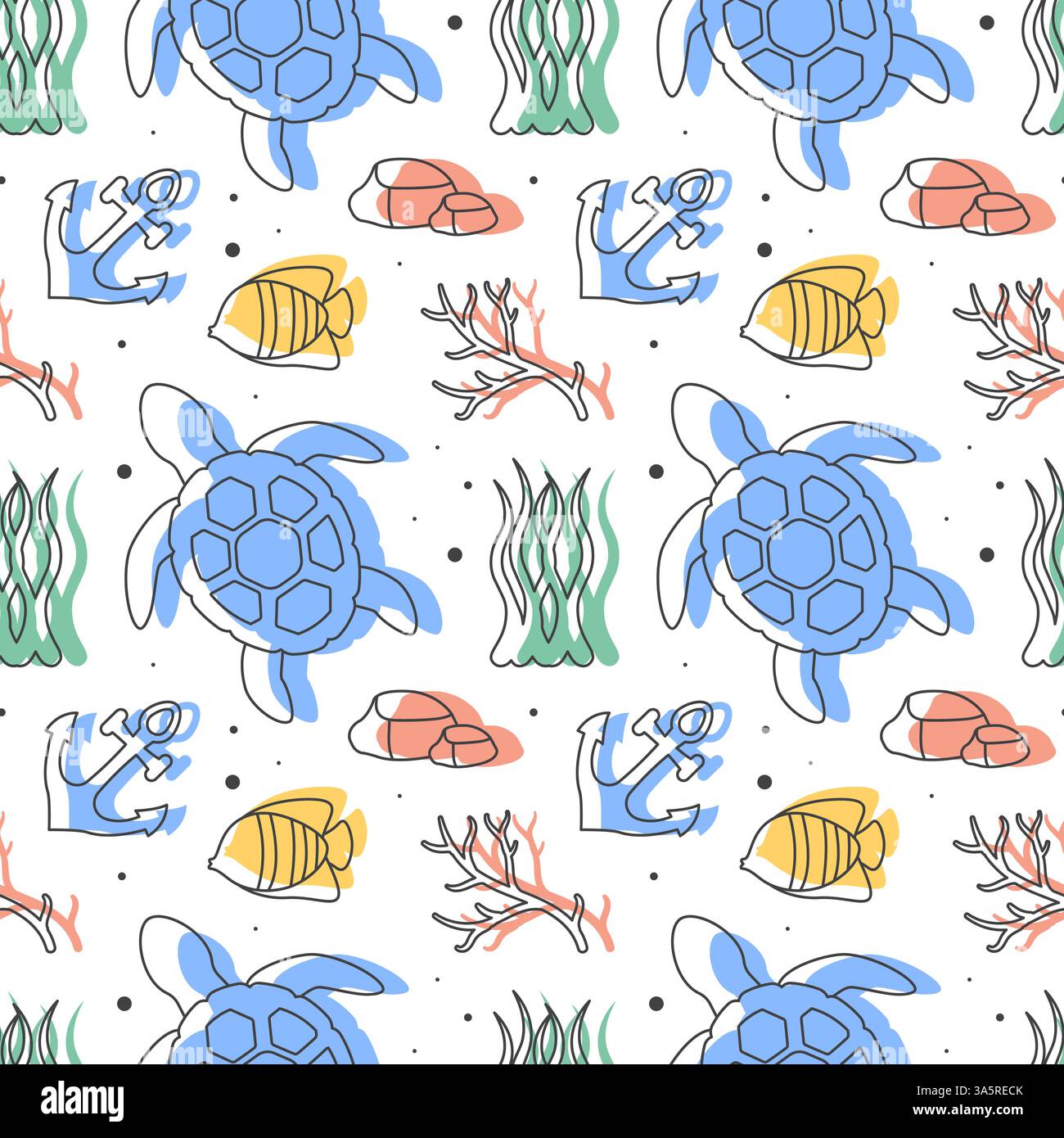 Oceans Seamless Pattern Design Featuring Ocean Decorative Elements in a ...