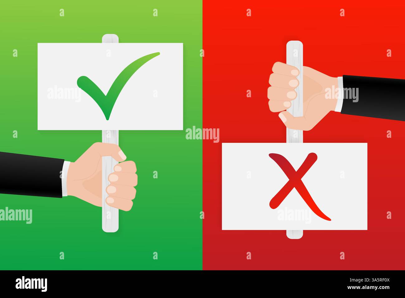 Hand holding placard positive and negative mark. Vector stock ...