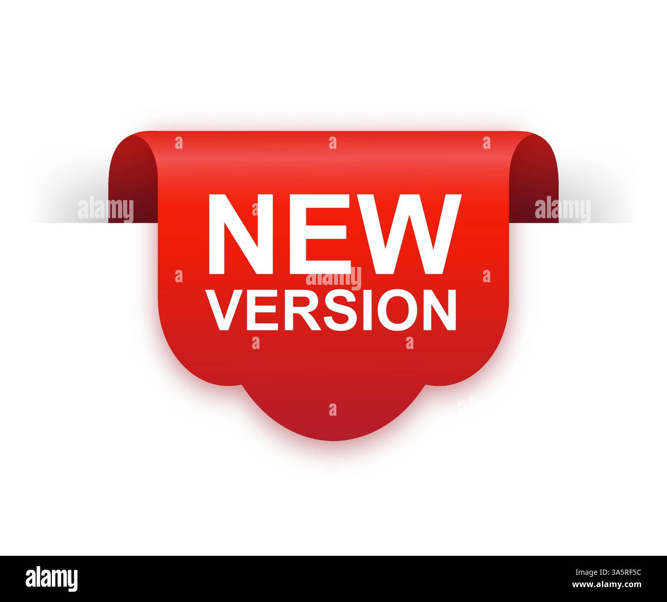 New version red ribbon isolated on white background. Red label, banner ...