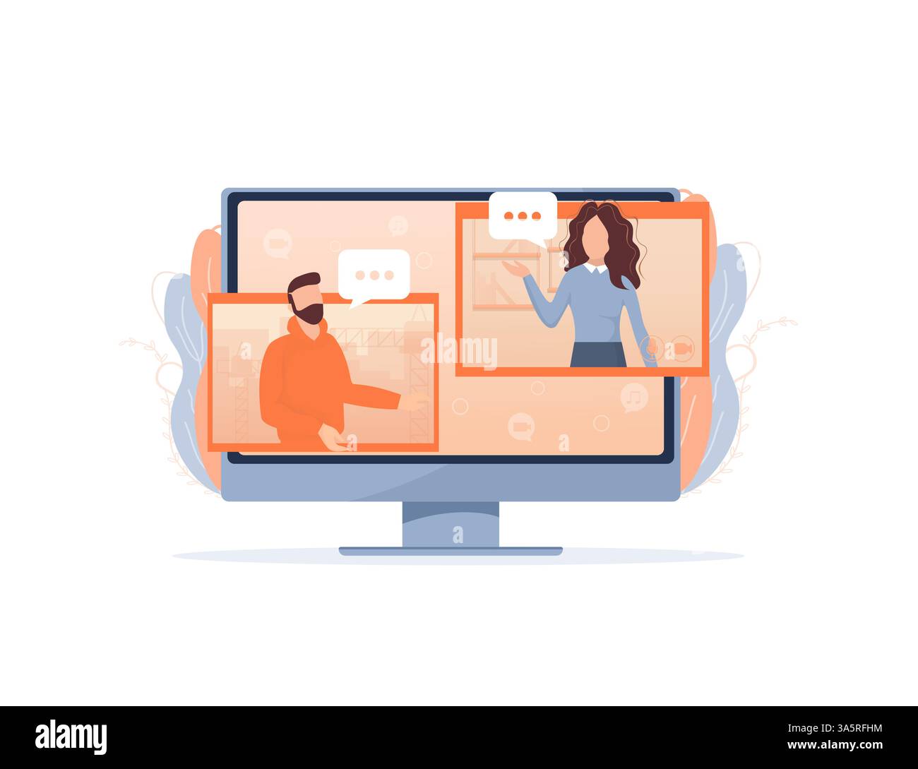 Flat illustration. Video conference. Video call between friends ...