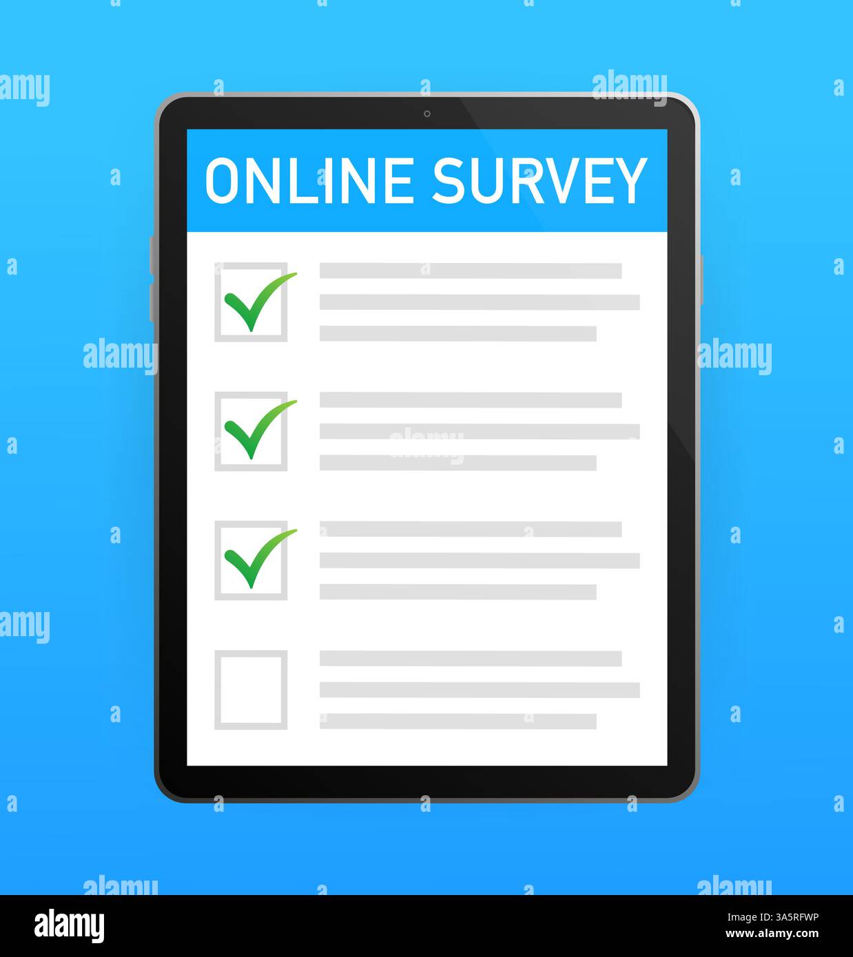 Checklist on tablet screen. Online survey concept. Hand holds tablet ...