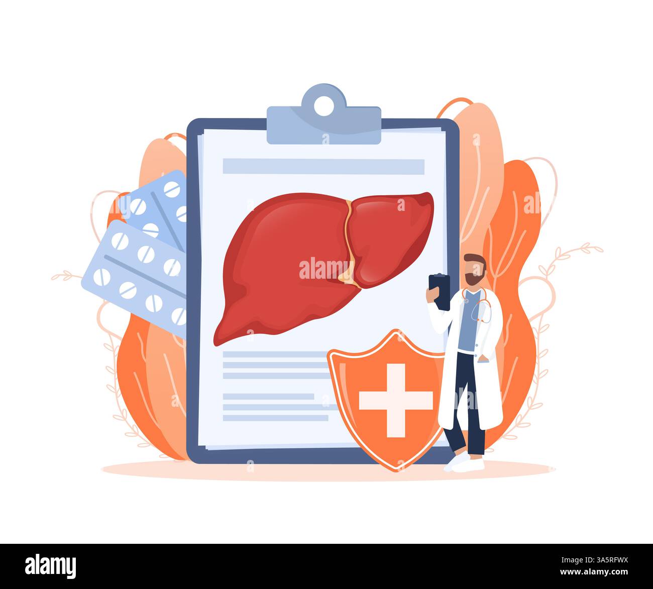 Flat illustration with liver on white background for medical design ...