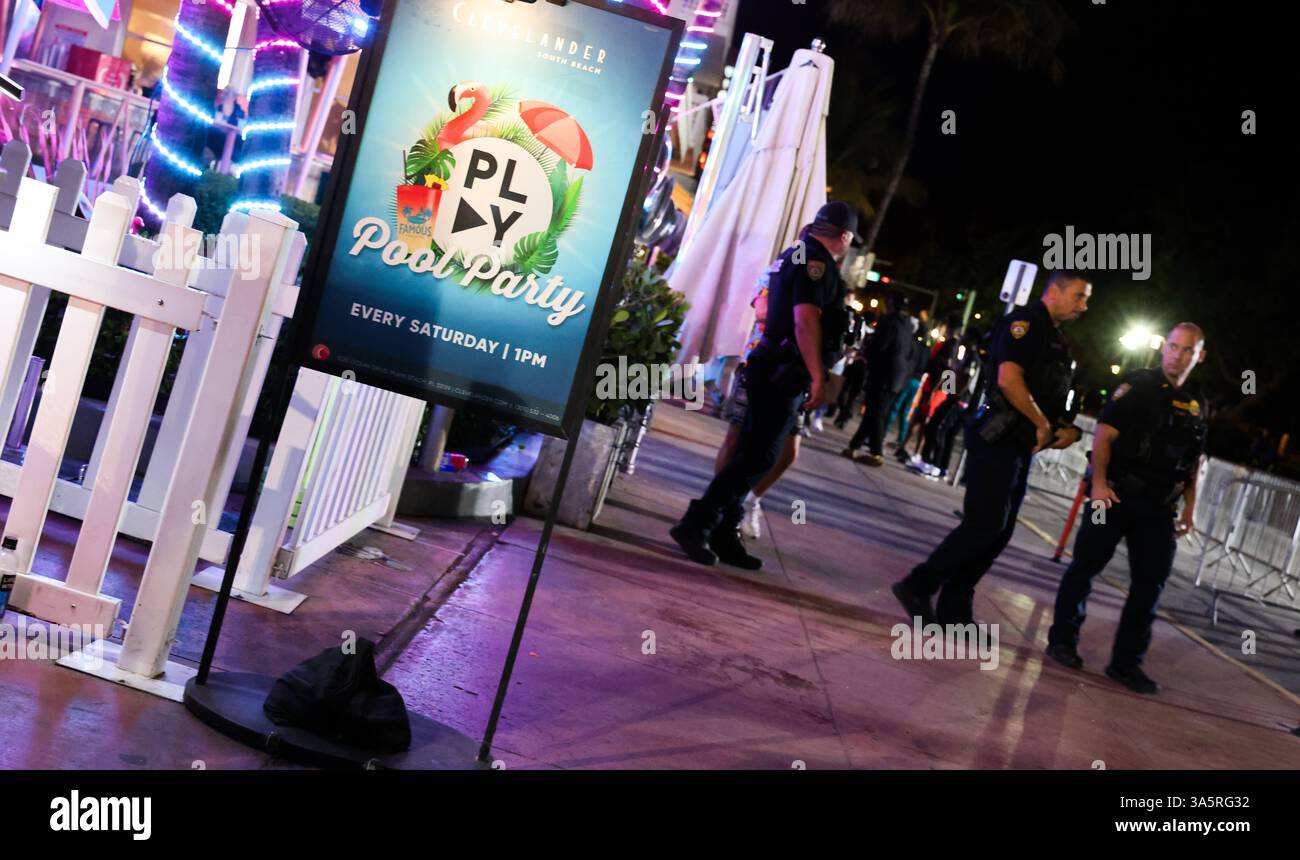 Miami Beach, Fl, USA. 22nd Mar, 2025. Cleveland Pool Party sign and ...