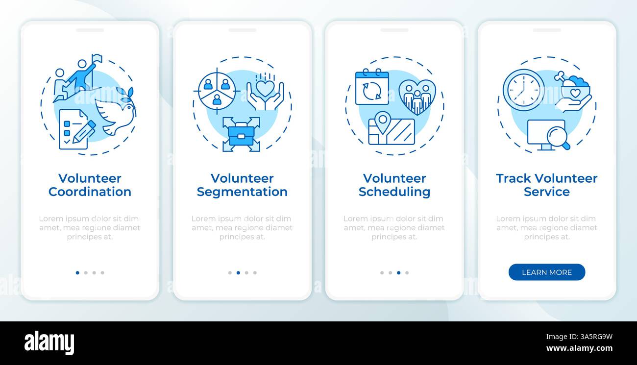 Volunteer management blue onboarding mobile app screen Stock Vector Image & Art - Alamy
