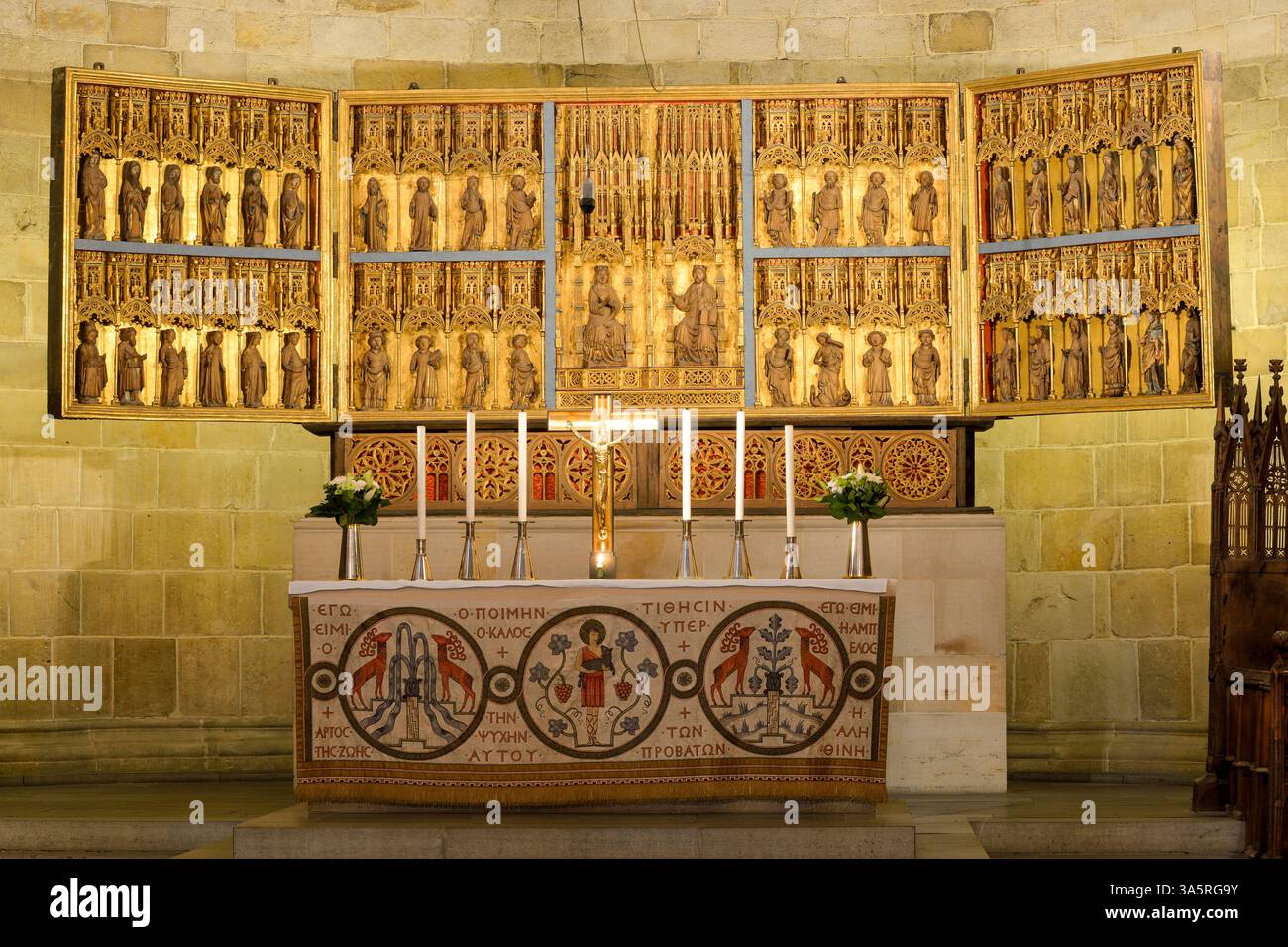 The high altar in the choir and the golden altarpiece of Lund cathedral, altaret i Lunds ...