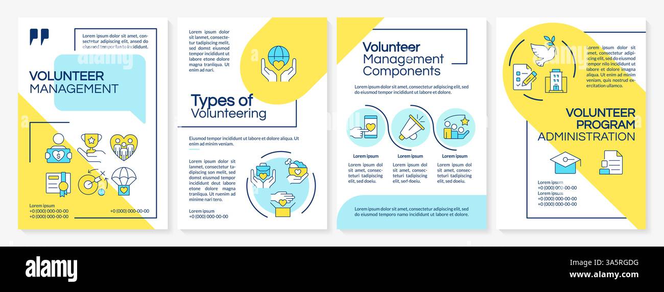 Volunteer management blue and yellow brochure template Stock Vector ...
